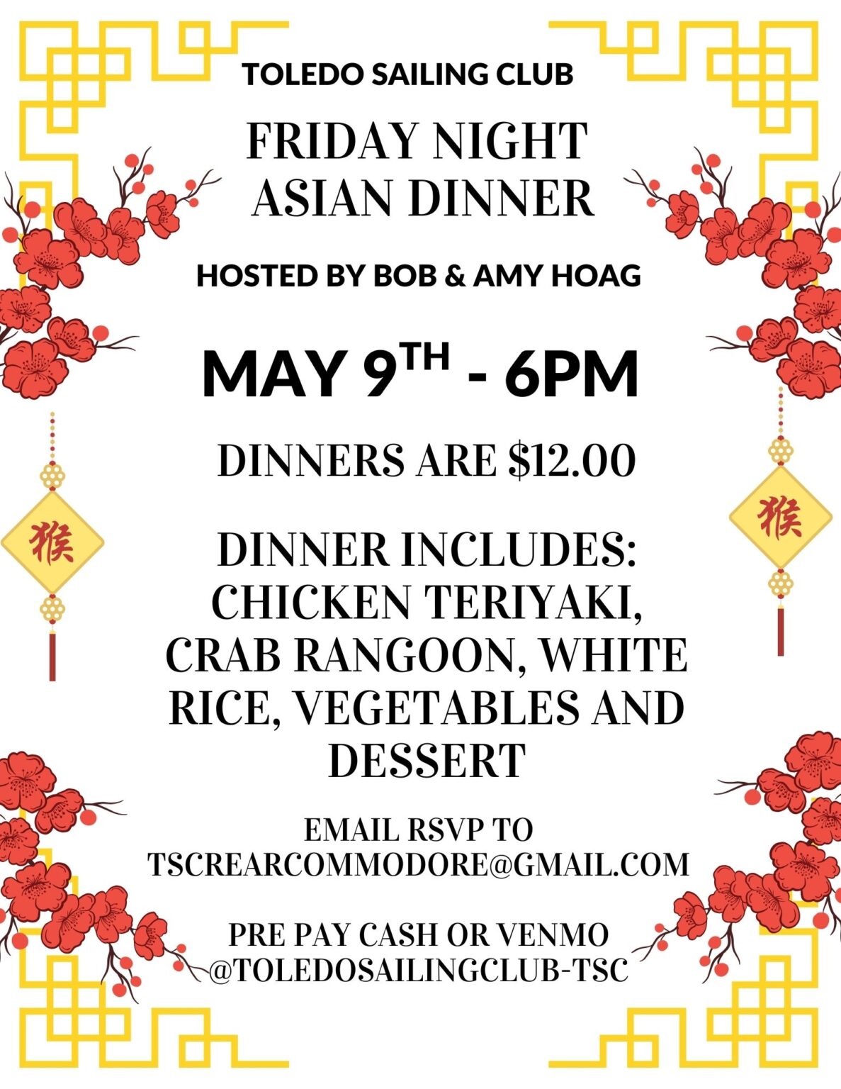 Asian Dinner at TSC – Toledo Sailing Club